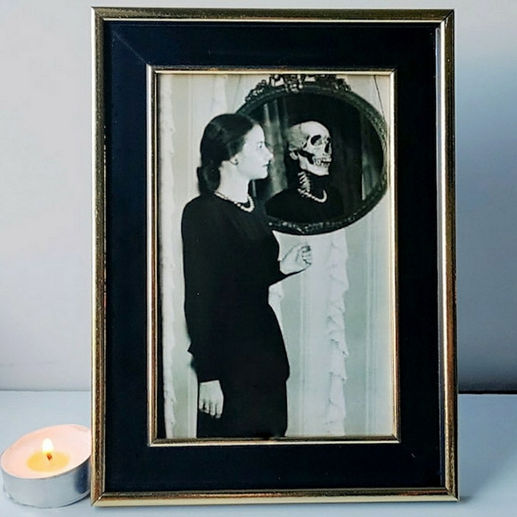 Vintage | Other | Vintage Women Dressed In Black Skeleton Reflection ...